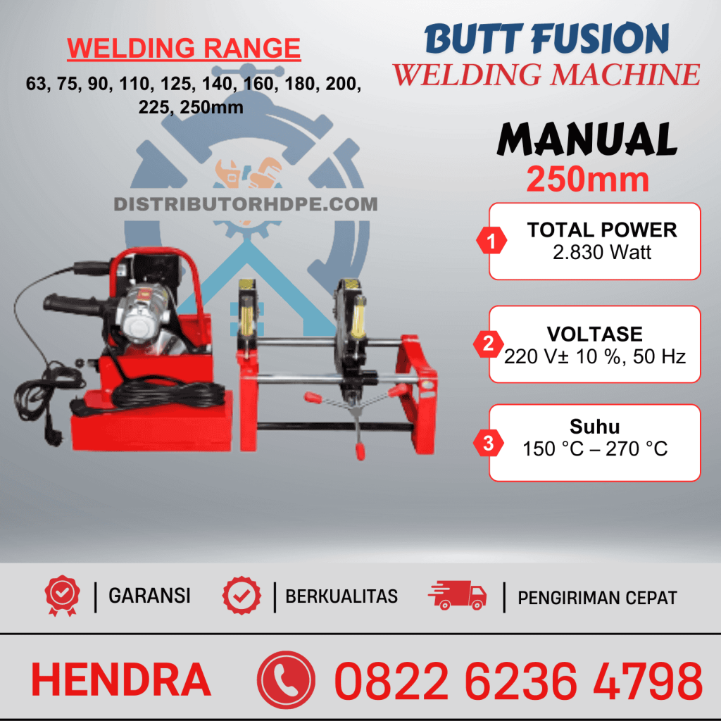 Mesin Las Pipa HDPE 250mm Manual – Distributor HDPE